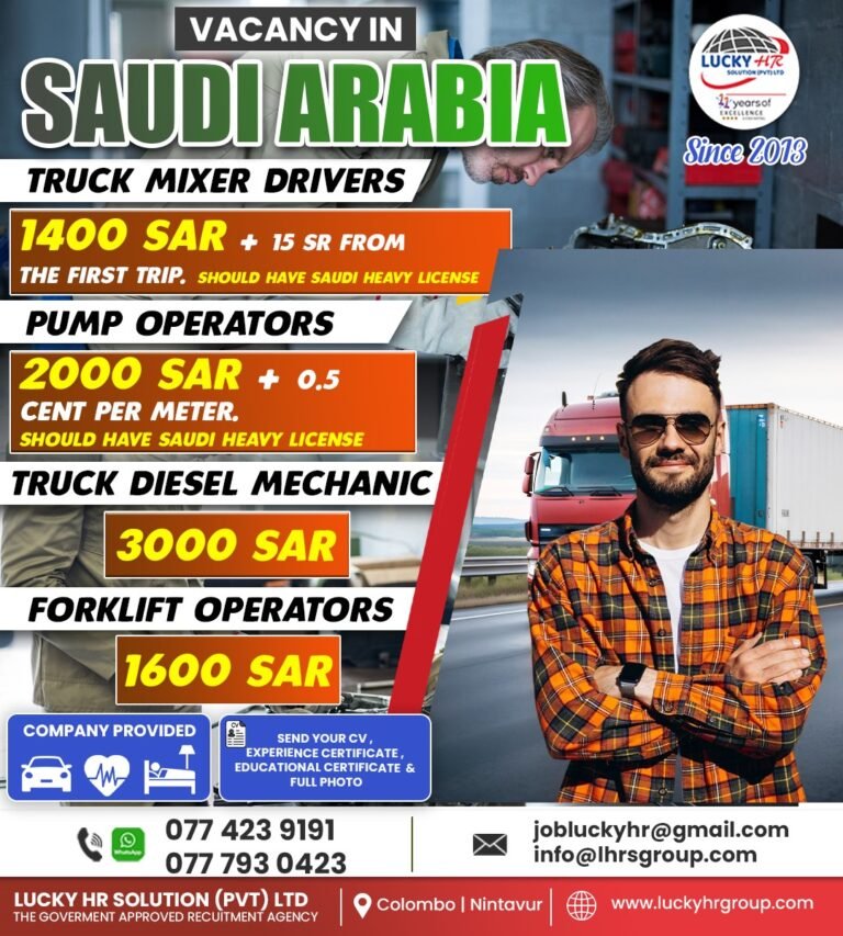 Vacancy in Saudi Arabia ( Drivers & Operators & Mechanic ) – Lucky HR ...