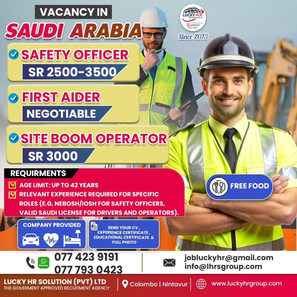 Vacancy in Saudi Arabia ( Safety Officer ) – Lucky HR Solution Pvt Ltd