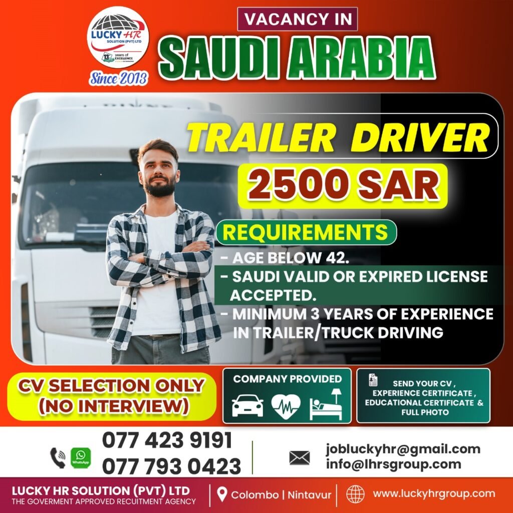 Vacancy in Saudi Arabia (Trailer Driver) – Lucky HR Solution Pvt Ltd
