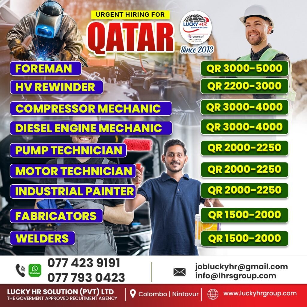 Vacancy in Qatar – Maintenance site – 9 Vacancies – Lucky HR Solution ...