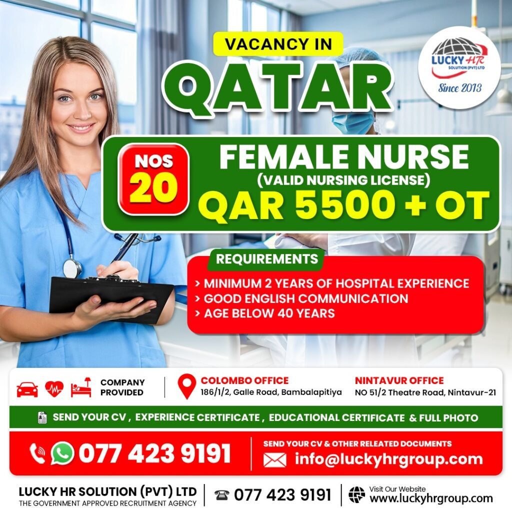 Vacancy in Qatar – Female Nurse – Lucky HR Solution Pvt Ltd
