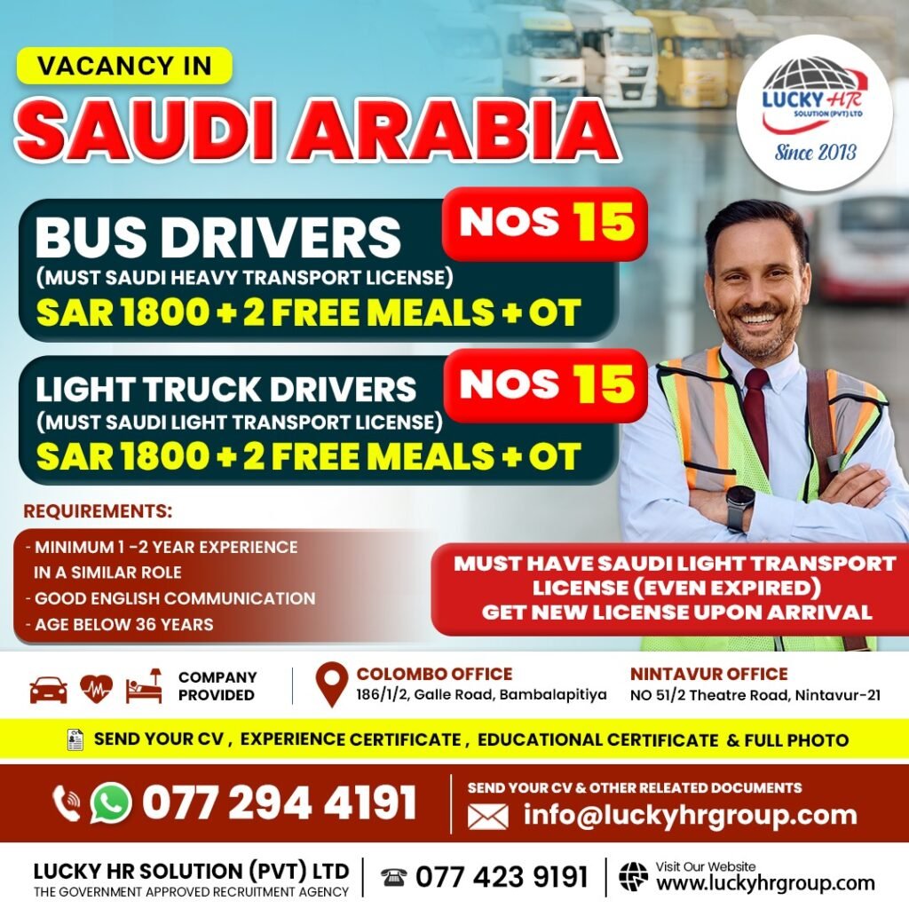 Vacancy in Saudi Arabia – Bus Drivers & Light Truck Drivers – Lucky HR ...